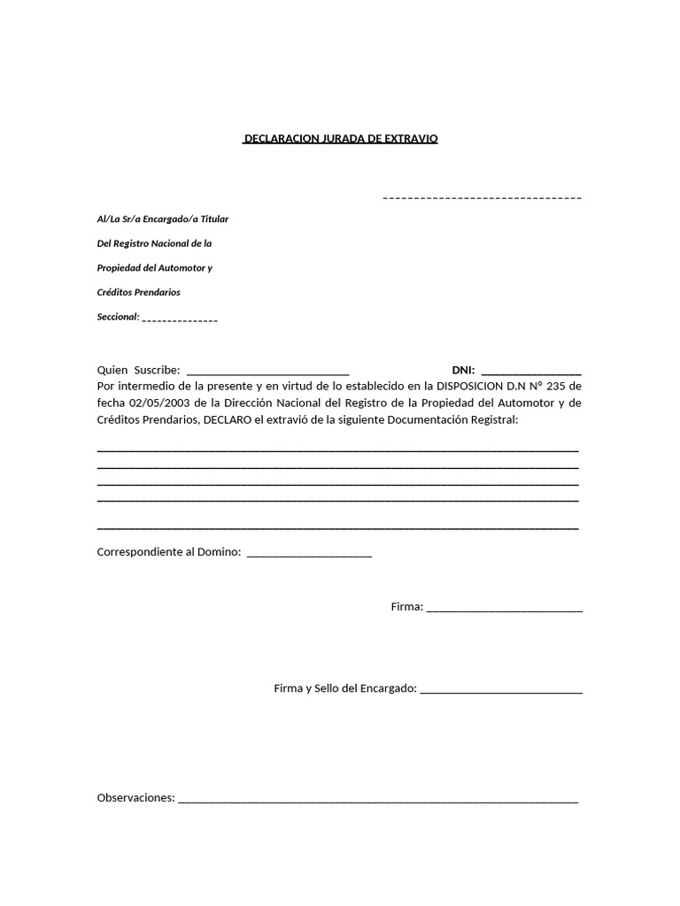 Declaracion Jurada de Extravio 2025 | PDF