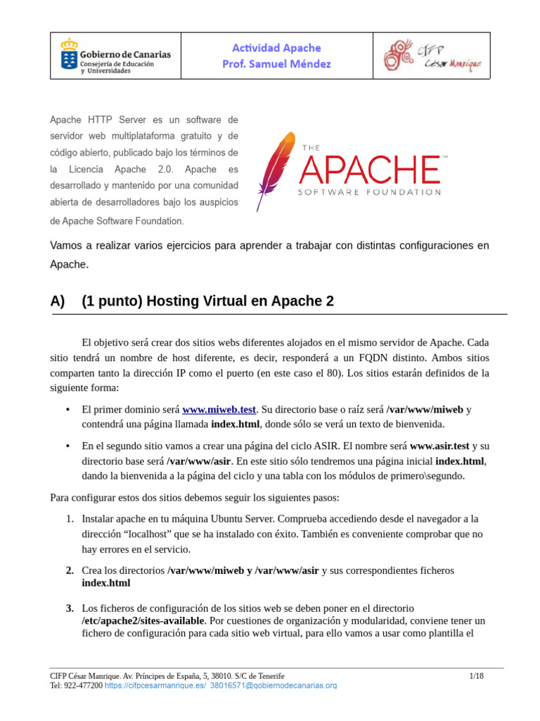 Actividad - Uso Apache | PDF | Servidor HTTP Apache | Red mundial