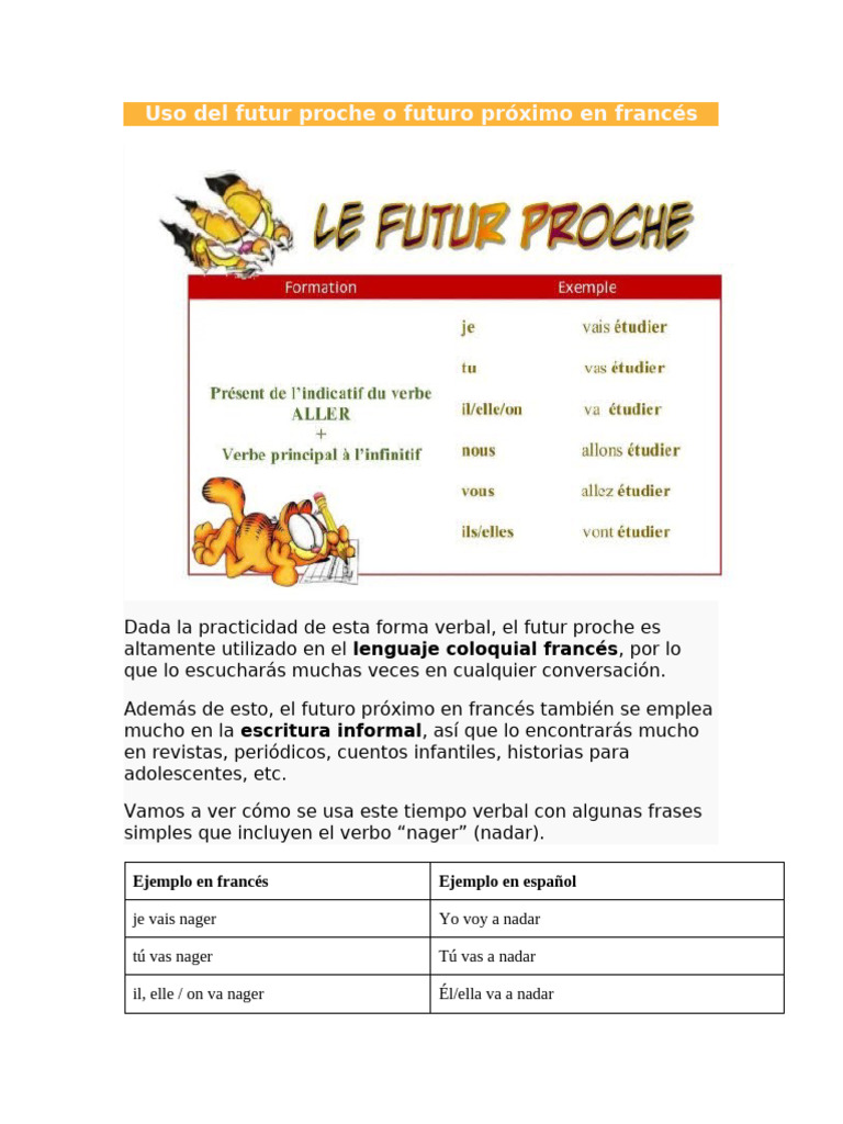 Uso Del Futur Proche o Futuro Próximo en Francés | PDF | Verbo | Idioma ...