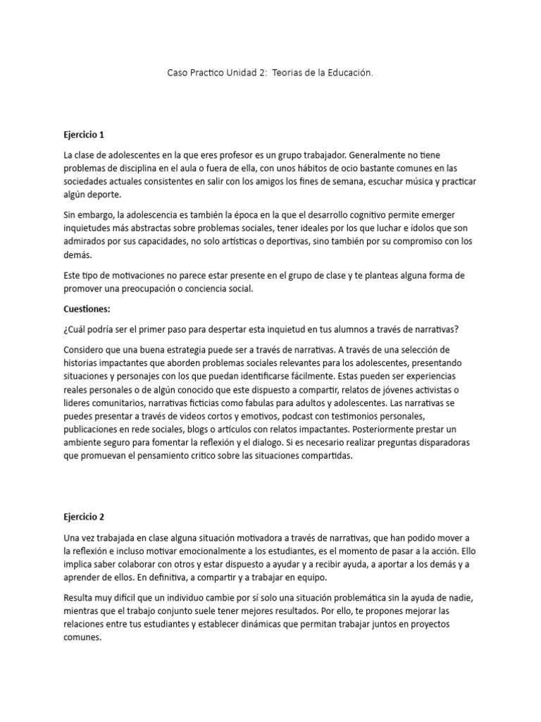 Caso Practico Unidad 2 Teorias de Aprendizaje | PDF | Aprendizaje ...