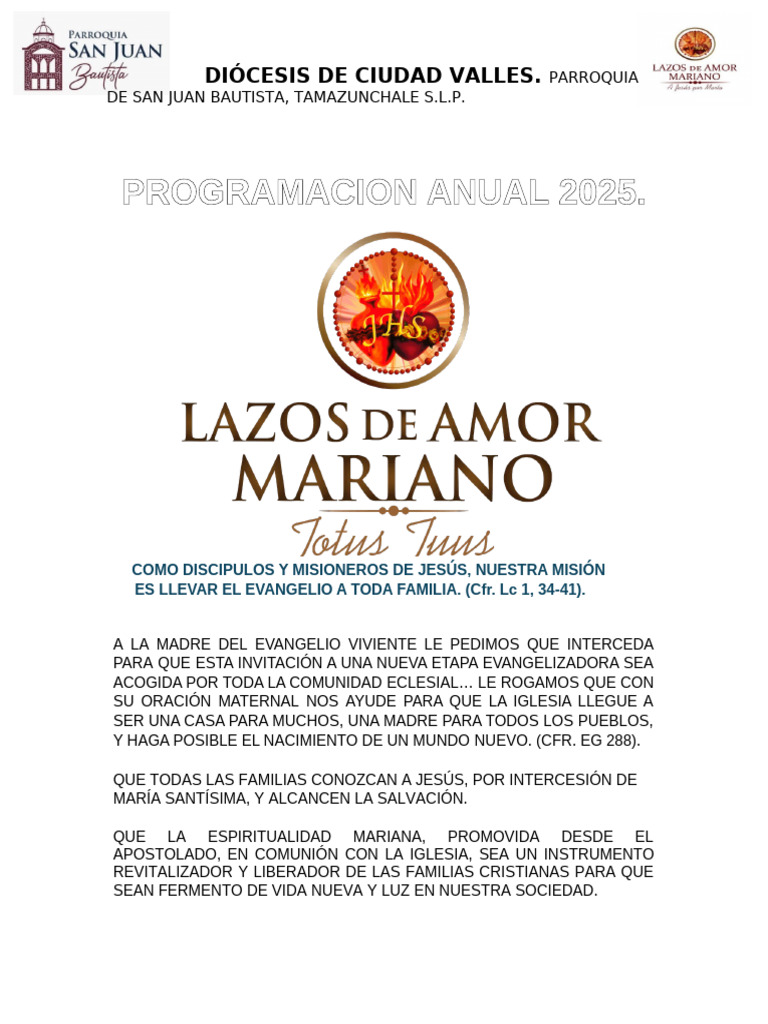 Plan de Trabajo Lam 2025 | PDF | eucaristía | María, madre de Jesús