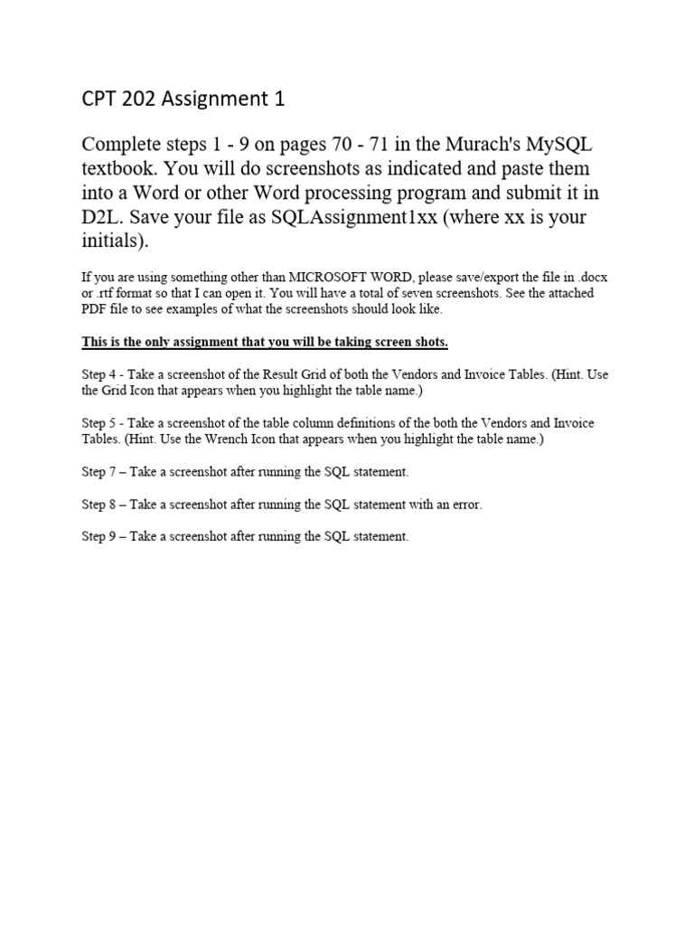 CPT 202 Assignment 1 Directions | PDF