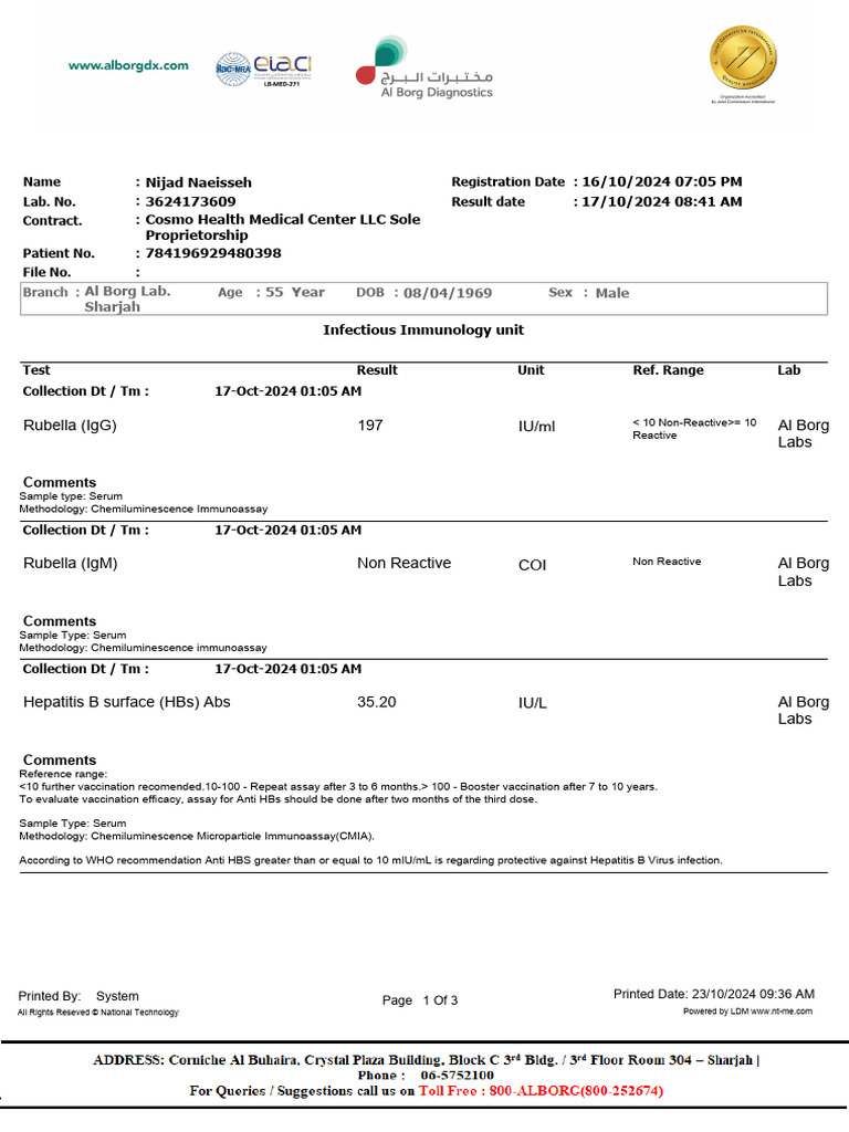 Immunology Test Results for Nijad Naeisseh | PDF | Hepatitis B | Hepatitis