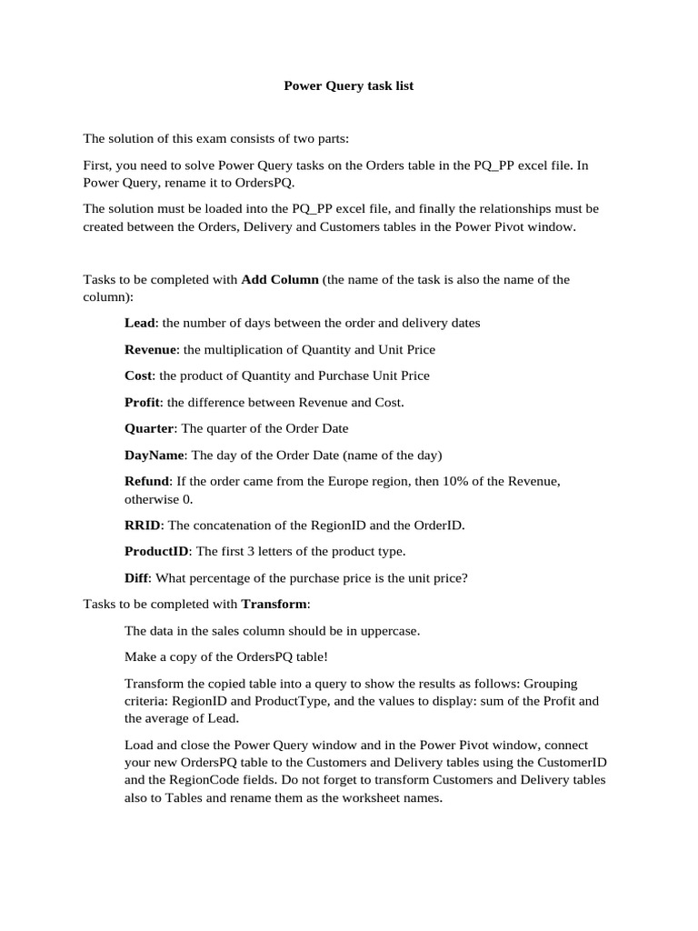 PowerQuery Task List | PDF