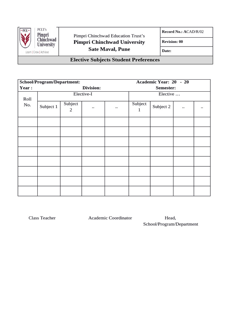 Elective Subjects Preferences Form | PDF