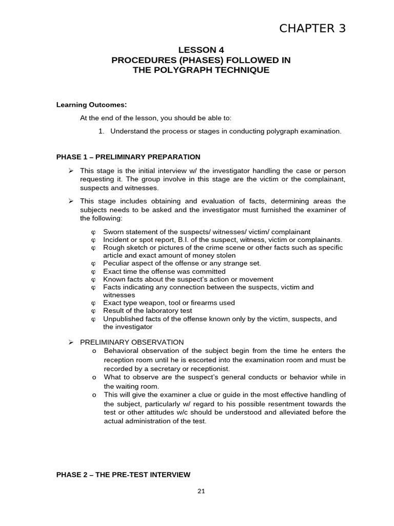 Lesson 4 Phases of Polygraph Exam | PDF | Polygraph