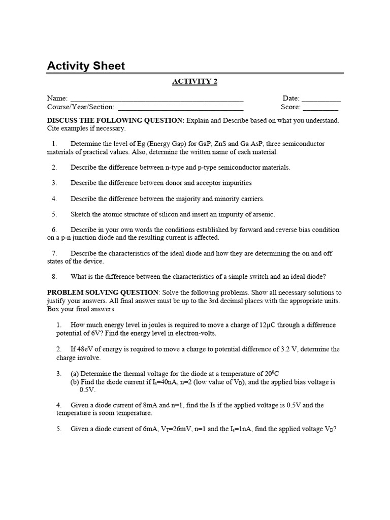 ACM02 Activity2 | PDF | Diode | P–N Junction