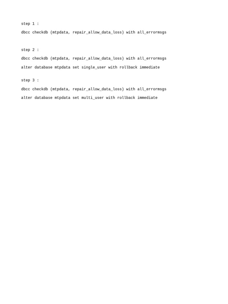 SQL Server DBCC CheckDB Repair Steps | PDF