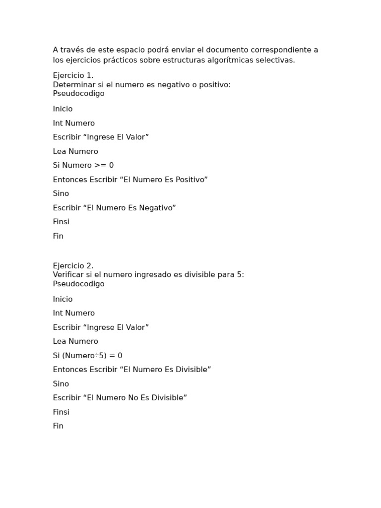 Ejercicios de Algoritmos Selectivos en Pseudocódigo | PDF