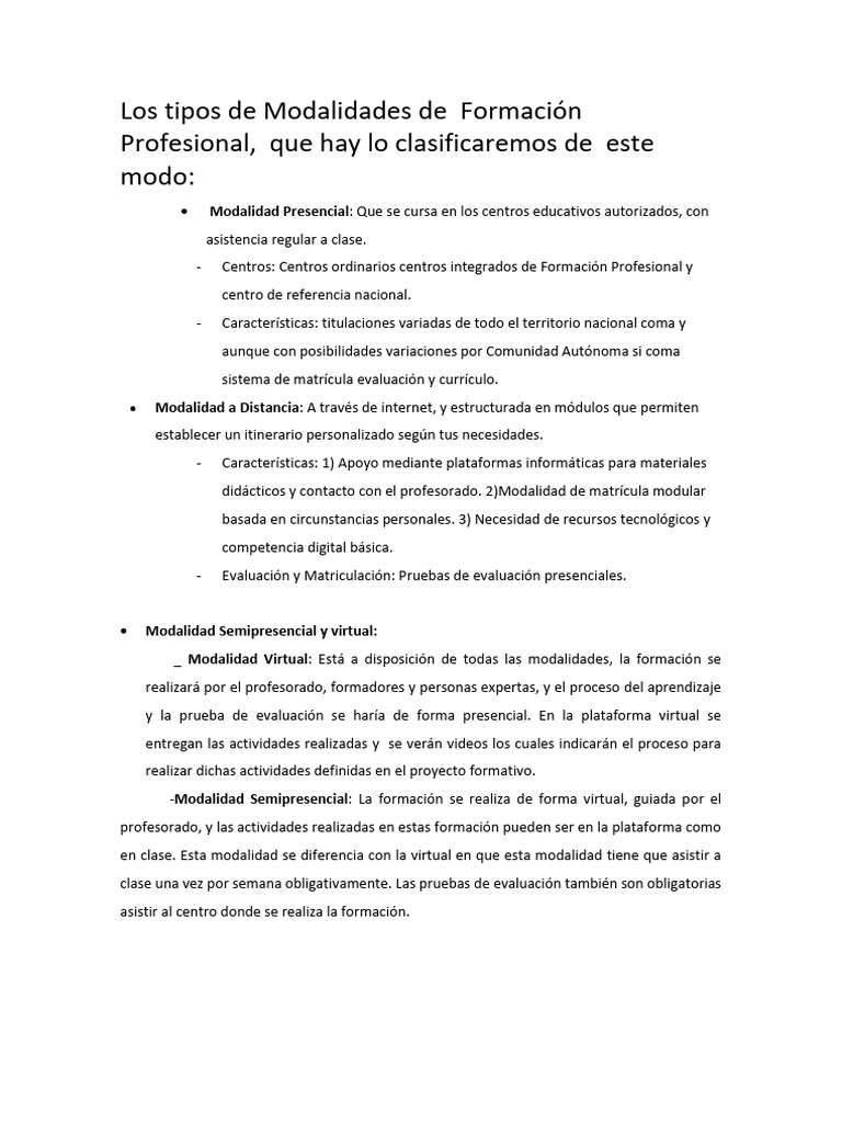 Modalidades de Formación en GCAVA | PDF