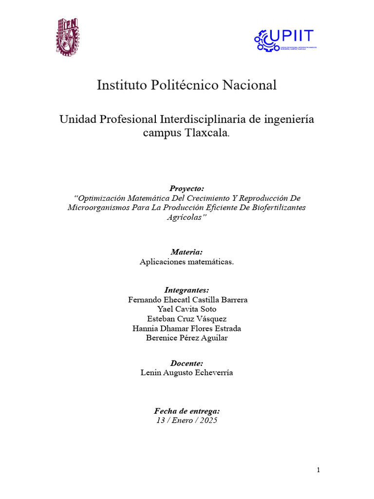 Aplicaciones matematicas. Proyecto^L | PDF | Las bacterias | Agricultura