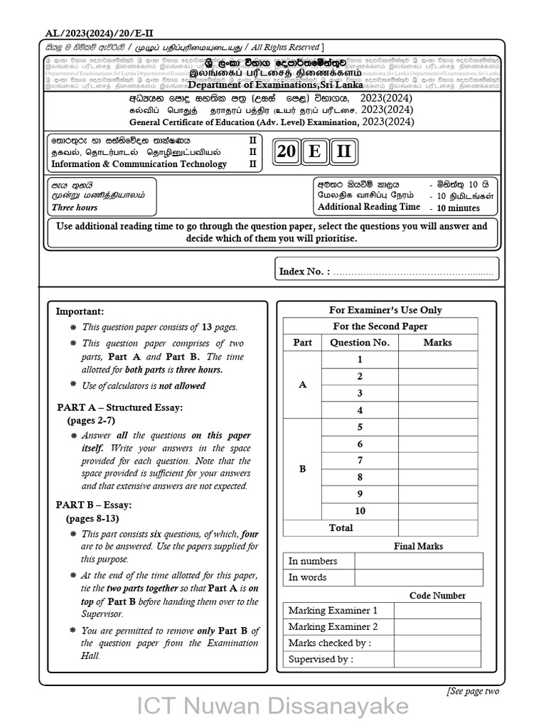 2023 AL ICT Past Paper (Essay) | PDF | Auction | Computing