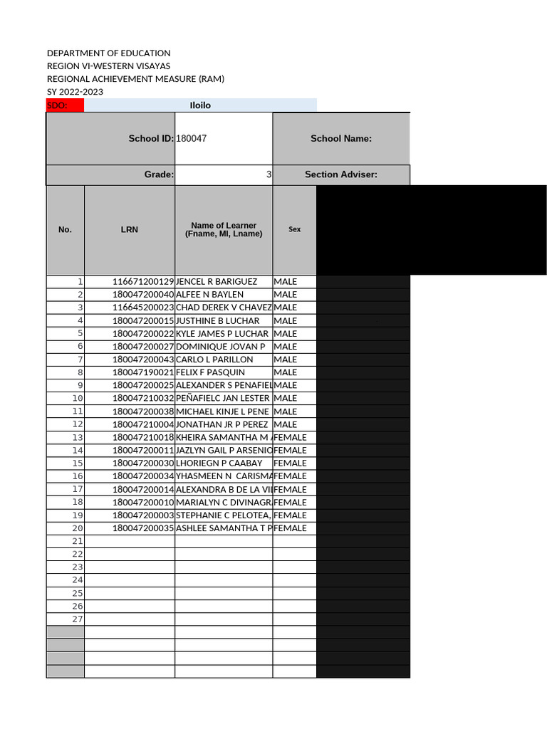 Class-Scoresheet RAM 3 Emerald | PDF | Linguistics