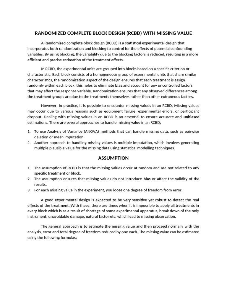 Randomized Complete Block Design | PDF | Bias Of An Estimator | Methodology