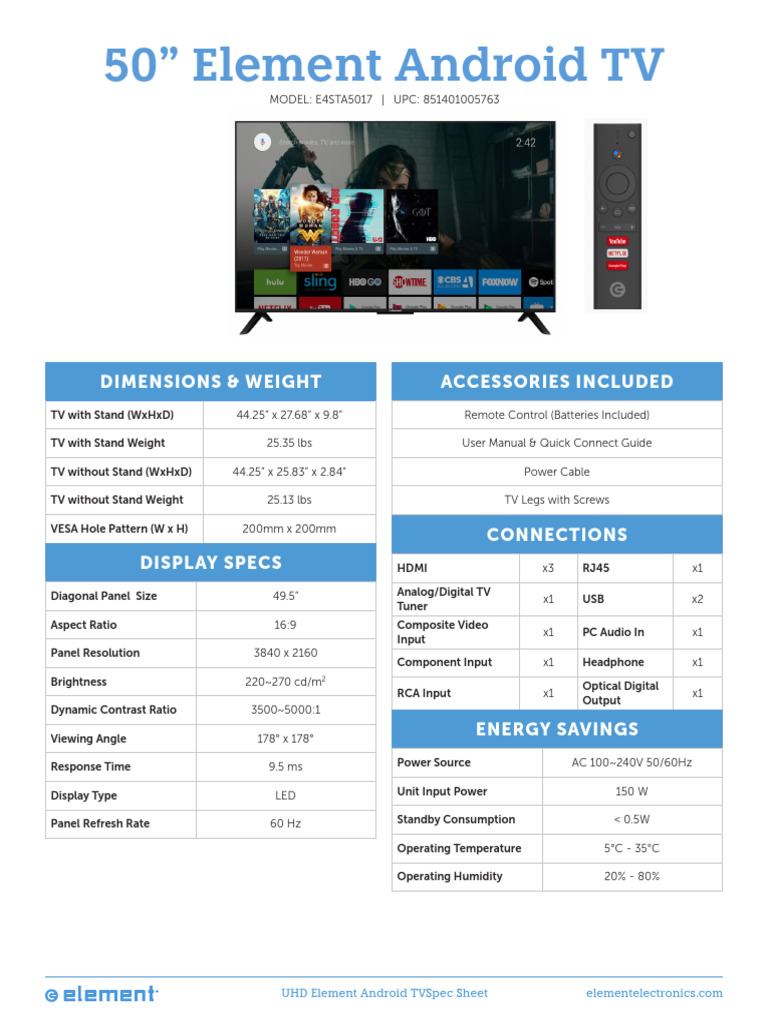 E4STA5017 - Spec Sheet | PDF | Hdmi | Computing