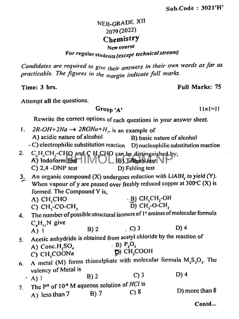 Model Question Chemistry Class 12 1 | PDF