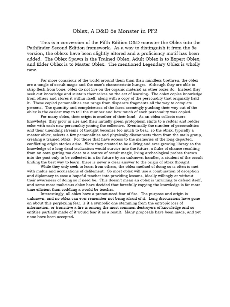 Oblex Conversion for Pathfinder 2E | PDF | Learning | Behavior Modification