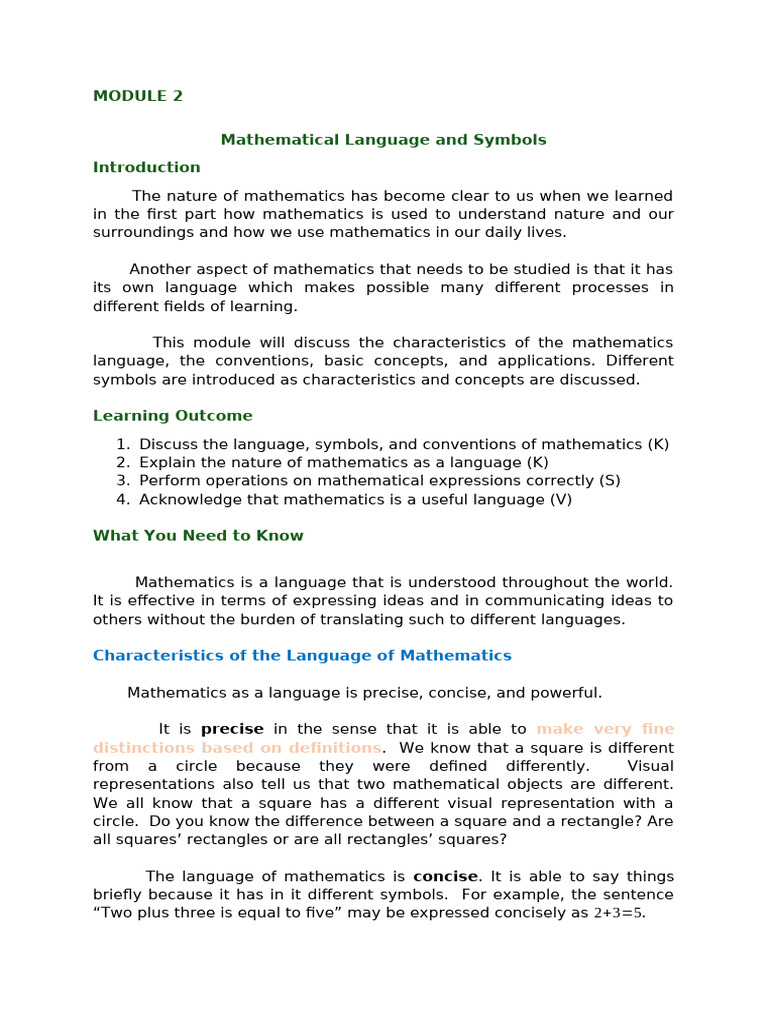 II. Language of Mathematics Autosaved | PDF | Teaching Mathematics | Ambiguity
