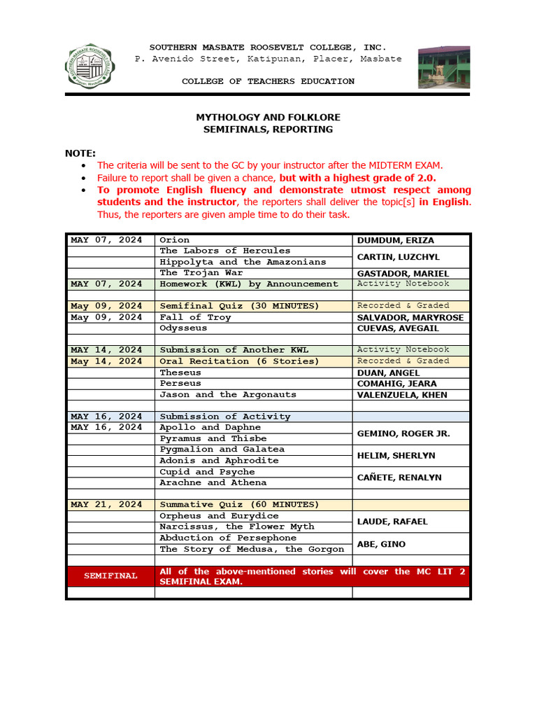 Mythology & Folklore Semifinals Schedule | PDF | Greek Deities | Ancient Greek Religion