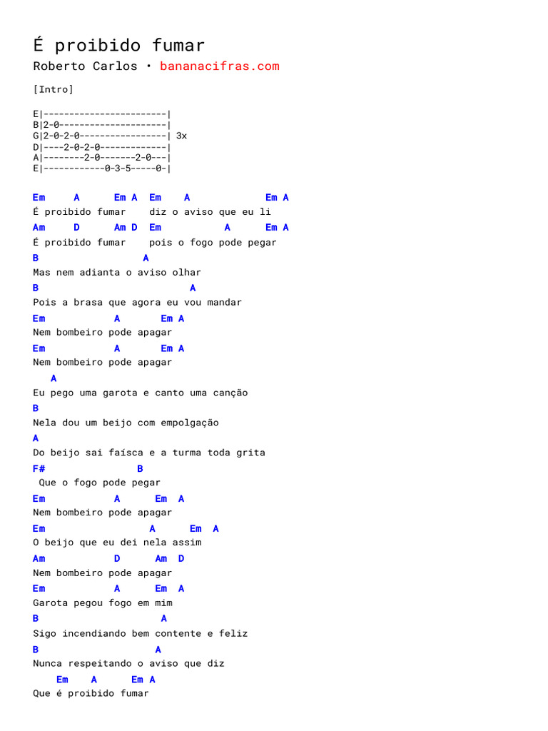 É Proibido Fumar SIMPLIFICADA Roberto Carlos | PDF