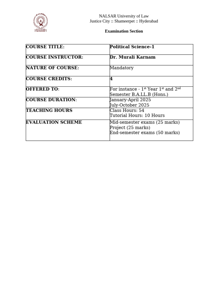 Political Science Course Outline | PDF | Thought | Political Philosophy