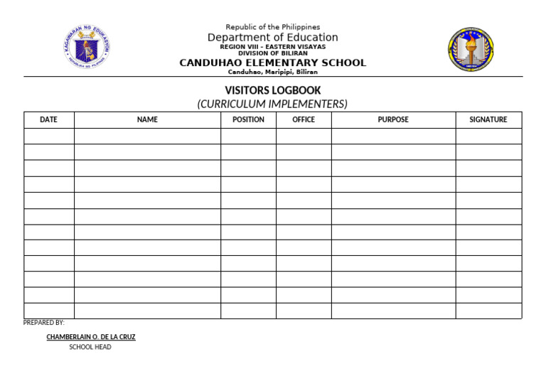 Canduhao Elementary School Visitors Log | PDF