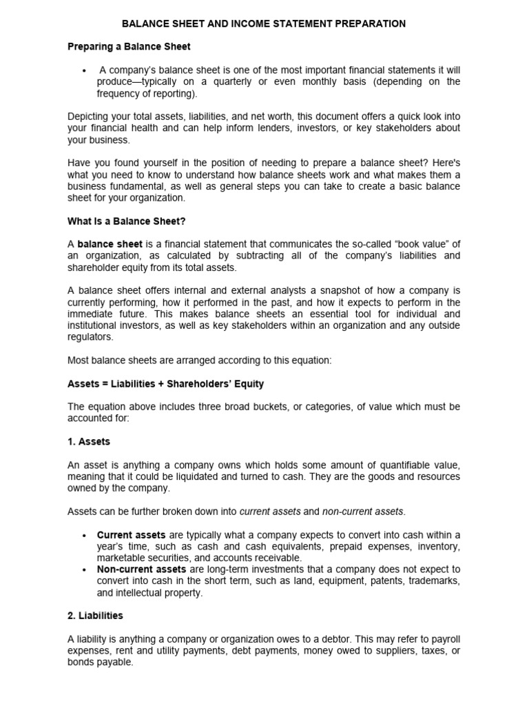Balance Sheet Income Statement | PDF | Balance Sheet | Equity (Finance)