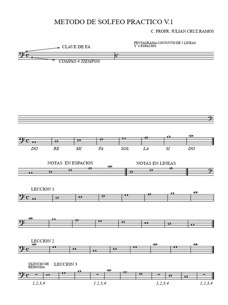 Método de Solfeo Práctico: Compás 4 Tiempos | PDF | Notación | Ritmo y ...