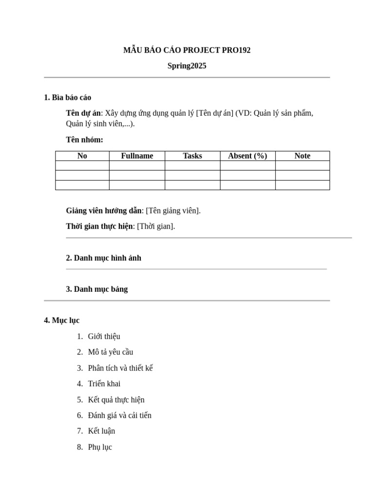 Mẫu Báo Cáo Project Pro192_spring2025 | PDF