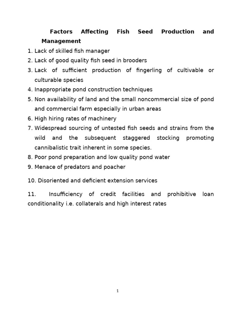 MSF 515 - 9th Class - Factor Affecting Fish Hatchery Management | PDF