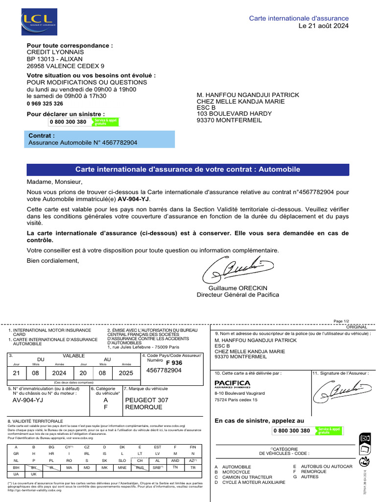 Carte internationale d'assurance auto | PDF | Assurance | Véhicules