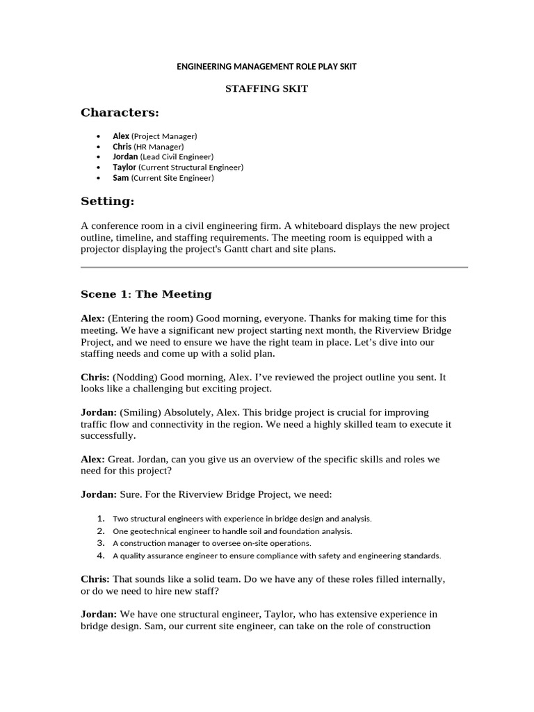Engineering Management Role Play Skit | PDF | Project Management | Deep ...
