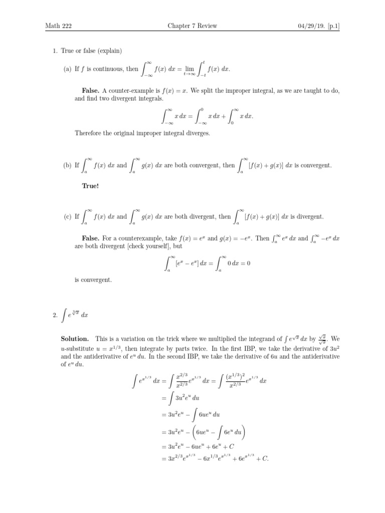 Spring19 Final Review Ch07 Solns | PDF | Mathematics | Mathematical Analysis