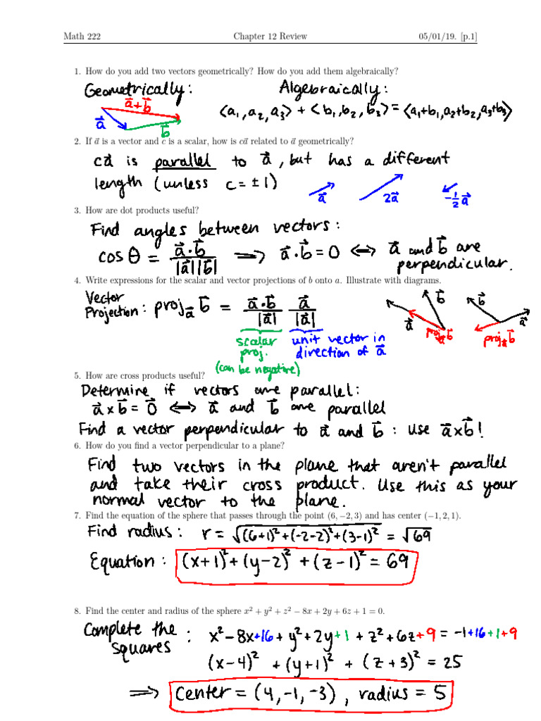 Math 222 Chapter 12 Vector Review | PDF | Euclidean Vector | Euclid