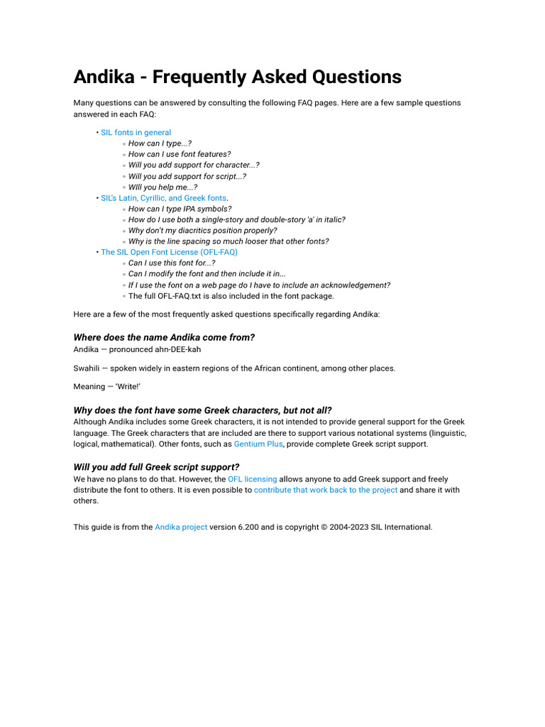 Andika - Frequently Asked Questions: SIL Fonts in General | PDF