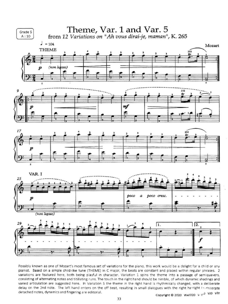 Mozart Variations for Grade 5 Piano | PDF | Musicology | Musical ...