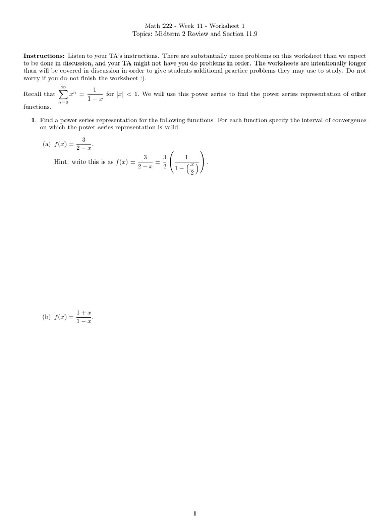222-Wk11.1-Midterm 2 Review and Sec11.9 | PDF