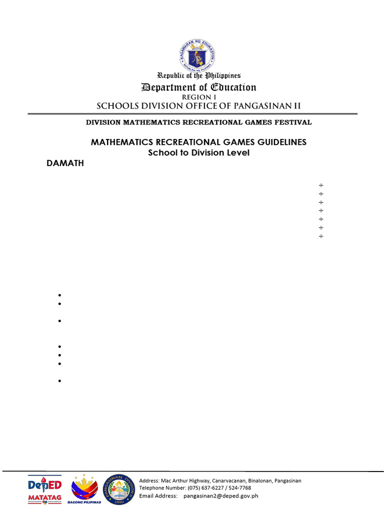 2025 DAMATH Game Challenge Guidelines | PDF | Arithmetic | Mathematics
