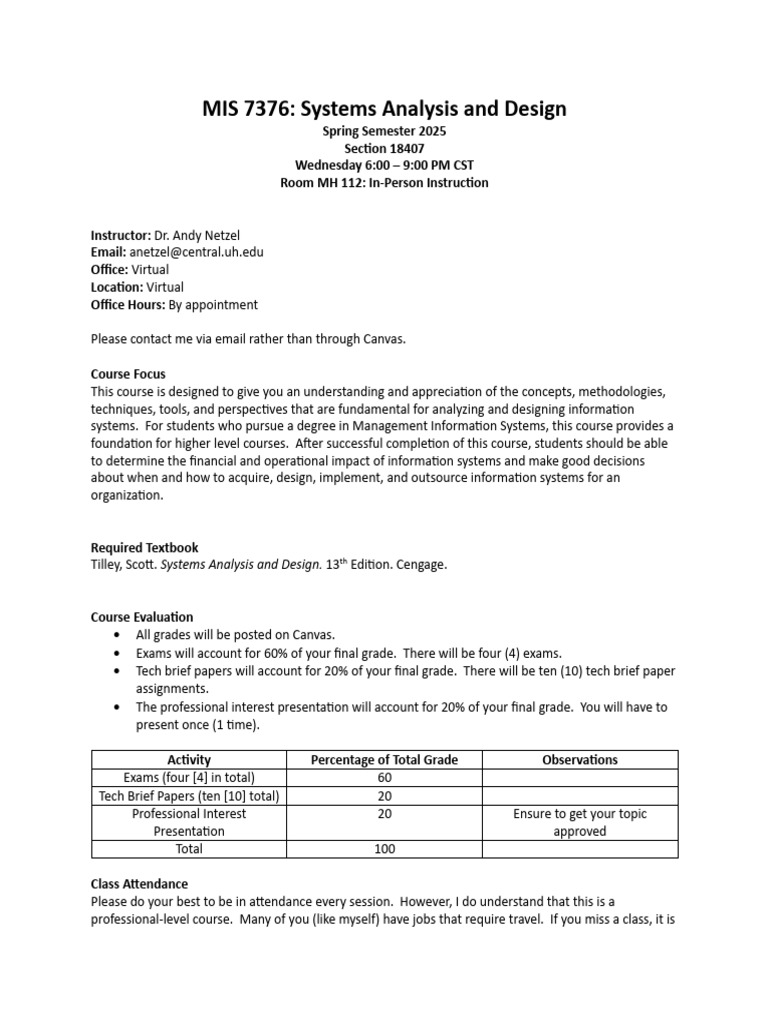 MIS7376 Syllabus V2 | PDF | Title Ix | Academic Dishonesty