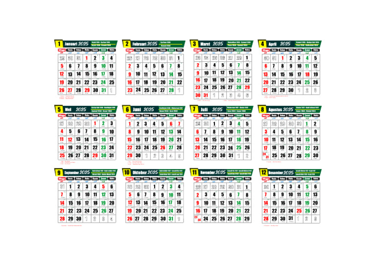 Kalender 2025 Warna Biru Dan Hijau | PDF