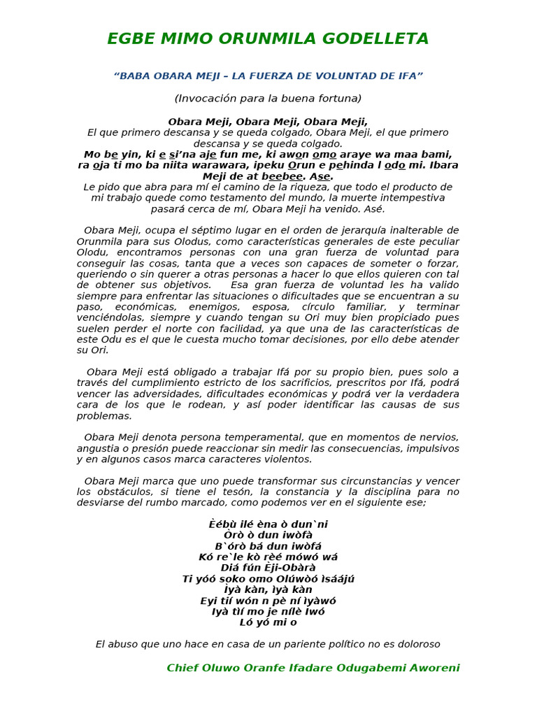 Baba Obara Meji - La Fuerza de Voluntad de Ifa | PDF | Religión étnica | Religiones religiosas