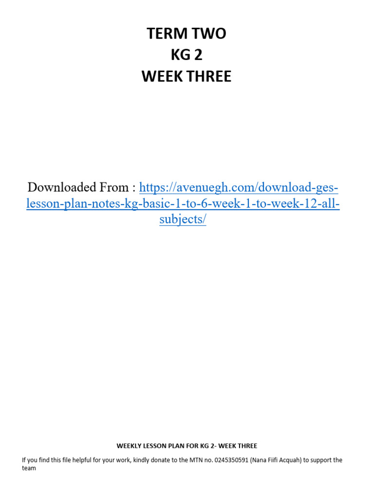 Term 2 KG 2 Week 3 Lesson Plan | PDF | Learning | Critical Thinking
