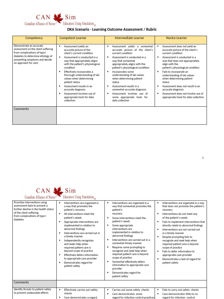 DKA Self Assessment Rubric 1 | PDF | Patient Safety | Patient