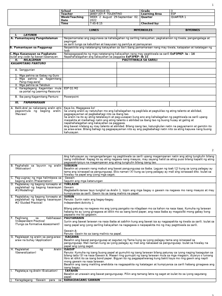 Quarter 1 Week 2 DLL | PDF