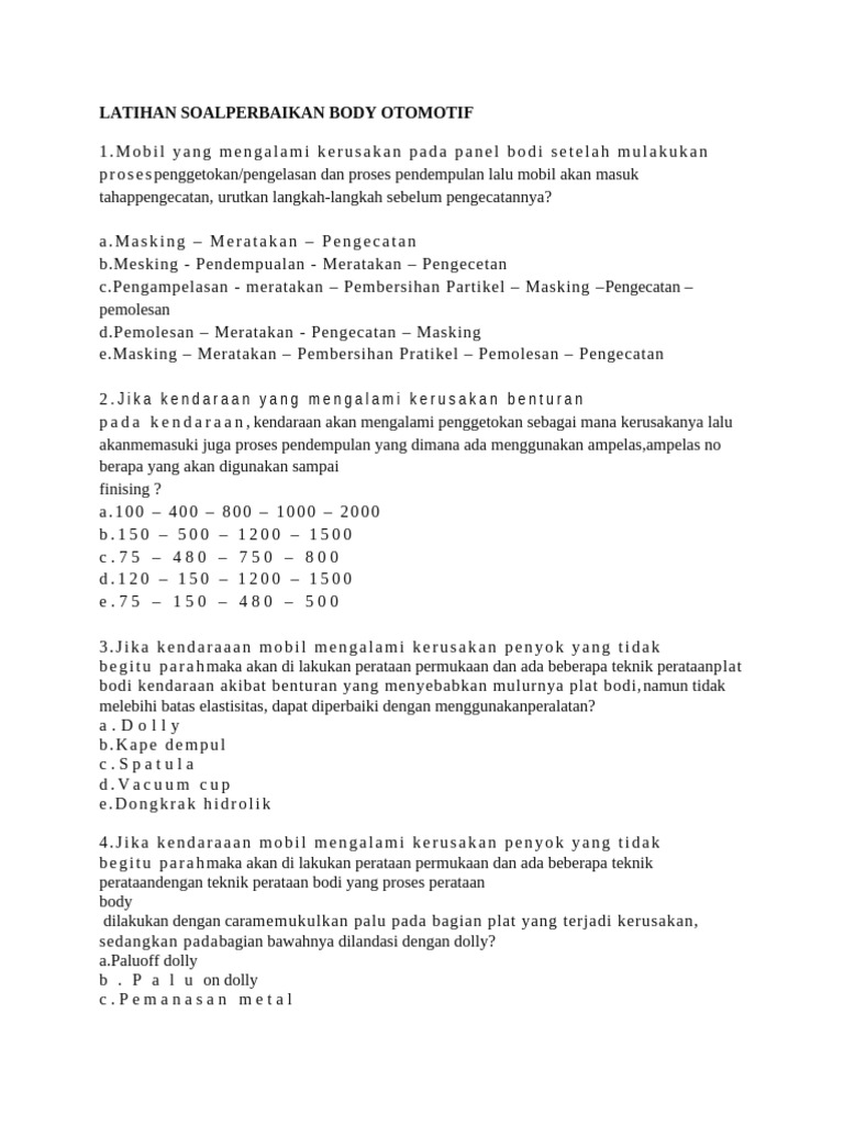 Soalperbaikan Body Otomotif. Yos | PDF