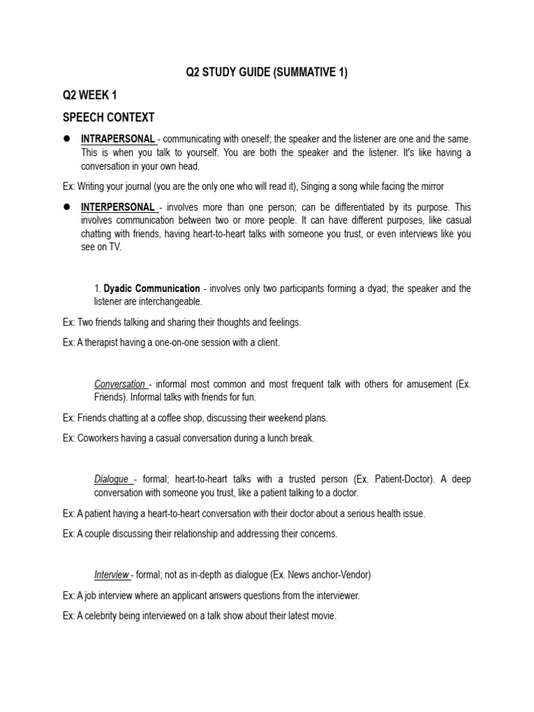 Q2 Communication Study Guide | PDF | Communication | Human Communication