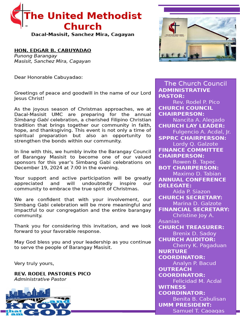 Letter To Barangay Simbang Gabi | PDF | United Methodist Church | Methodism