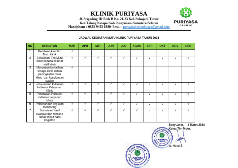 5. JADWAL KEGIATAN MUTU KLINIK | PDF