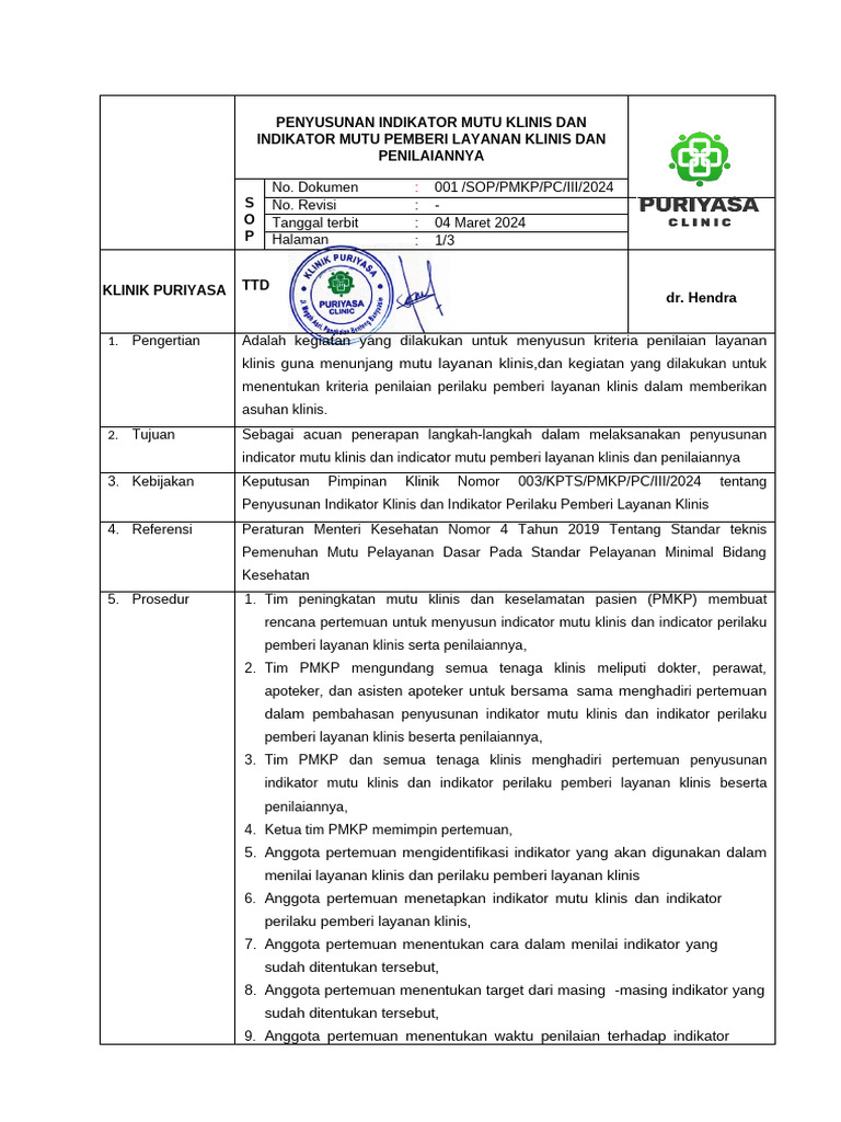 Sop Penyusunan Indikator Klinis | PDF