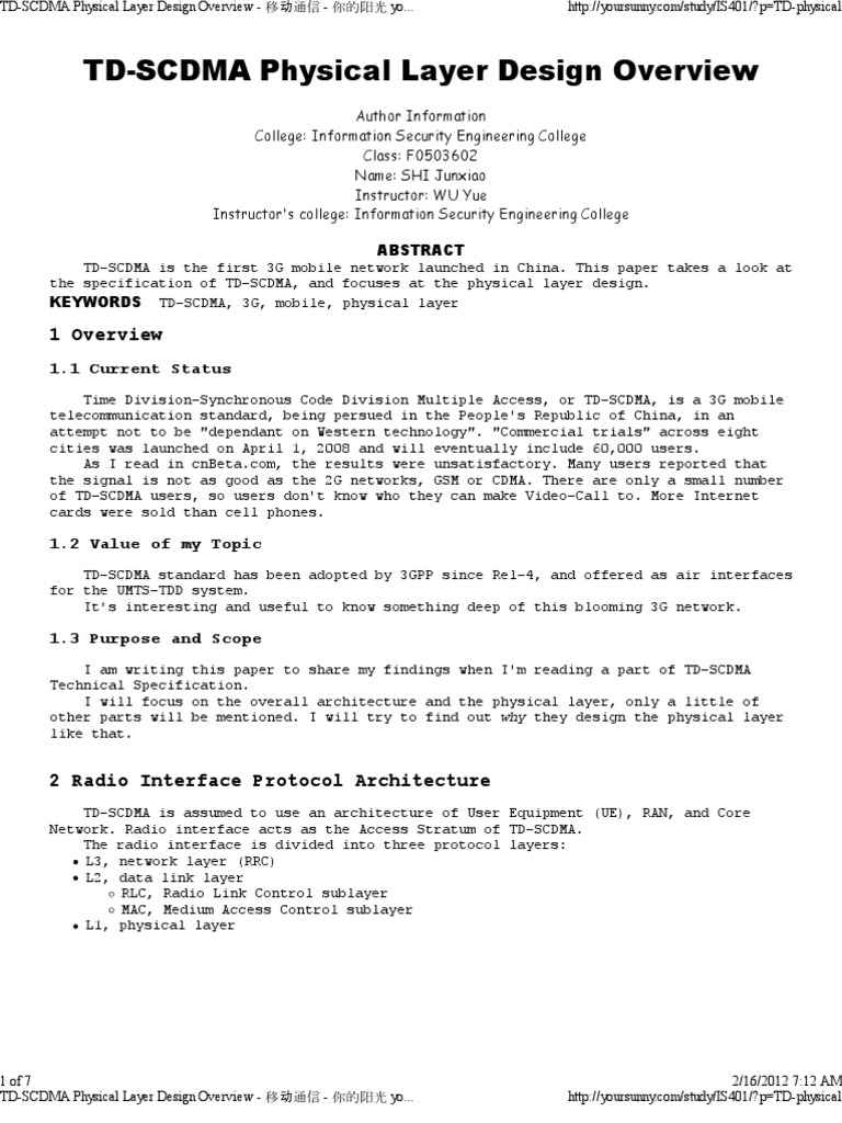TD-SCDMA Physical Layer Design Overview | PDF | Forward Error Correction | Transmission Control ...